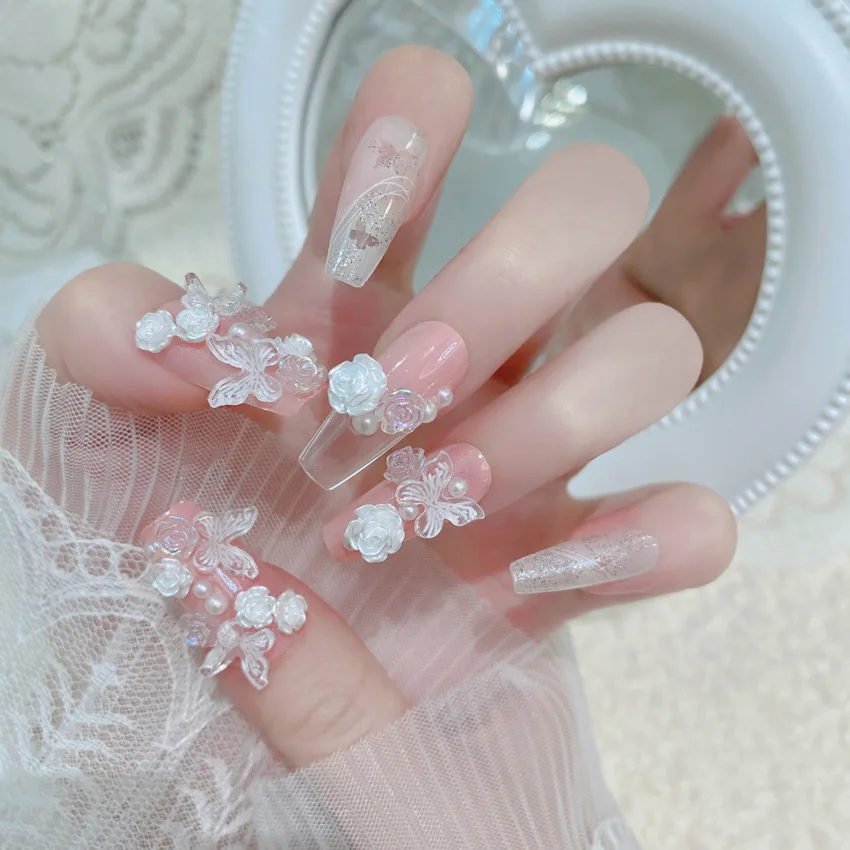 24pcs-Butterfly-flower-decorated-false-nails-Removable-full-cover ...