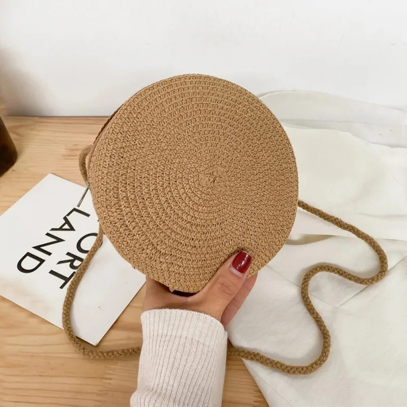 Minimalist-Straw-Bag-Round-Crossbody-Purse-Women-Shoulder-Vocation ...