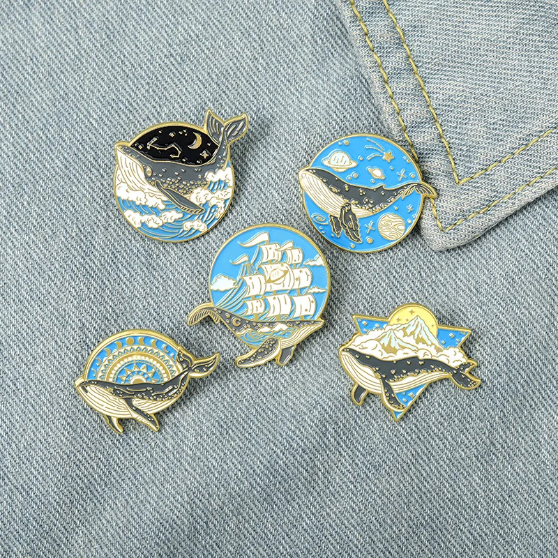 recreational whale animal series ship metal design Badges Brooch Enamel ...