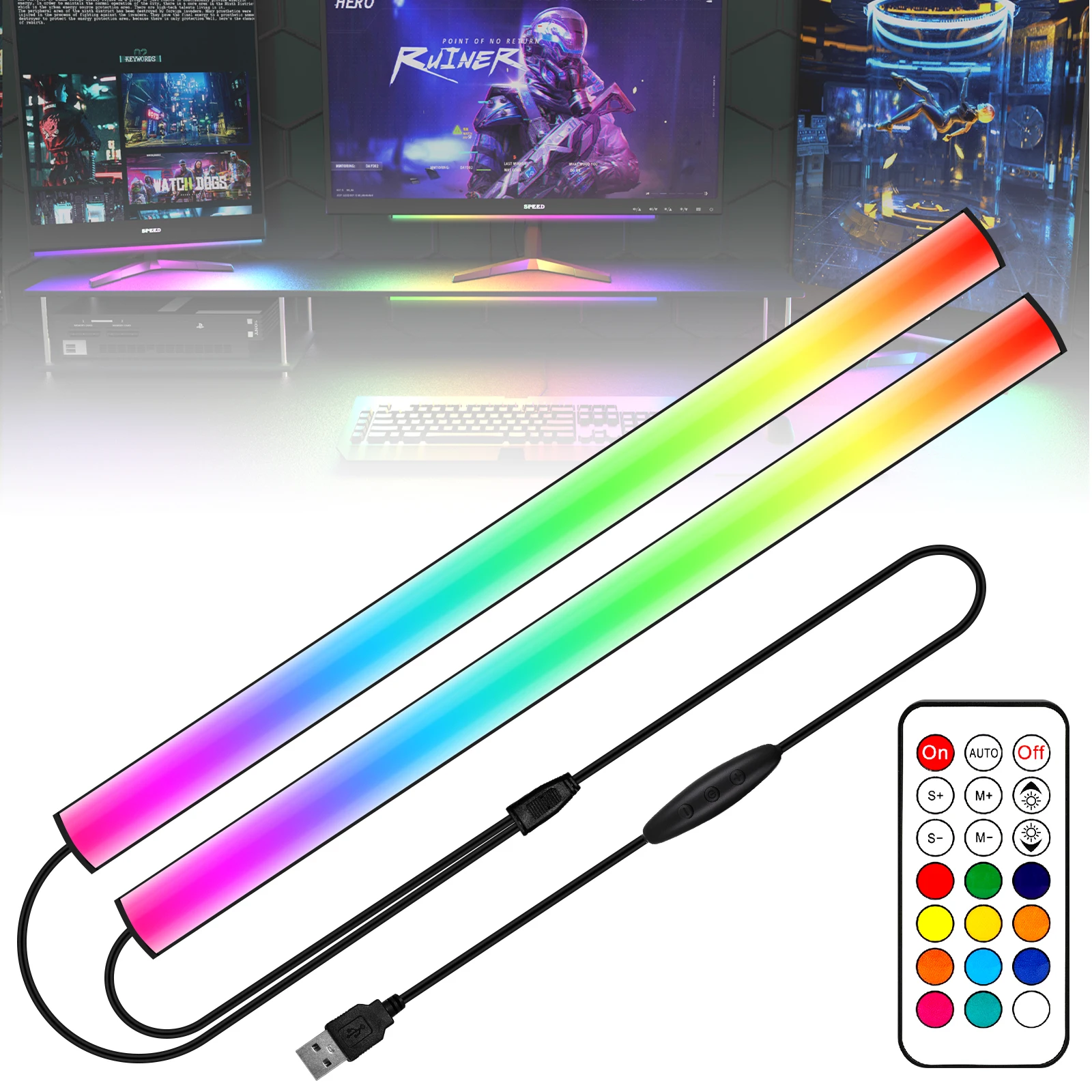 Gewild 2 In1 Onder Monitor Lichtbalk Gaming Verlichting Voor Gaming Setup Bureau Led Met ...