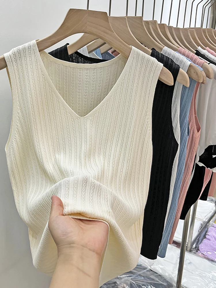 Summer Versatile Knit Sleeveless Tops Women Basic Solid Tank Tops ...