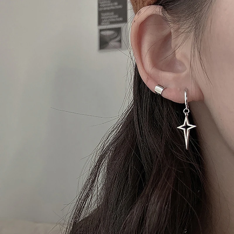 1Pair-Gothic-Punk-Style-Alloy-Drop-Earrings-Black-Silver-Color-Stars ...