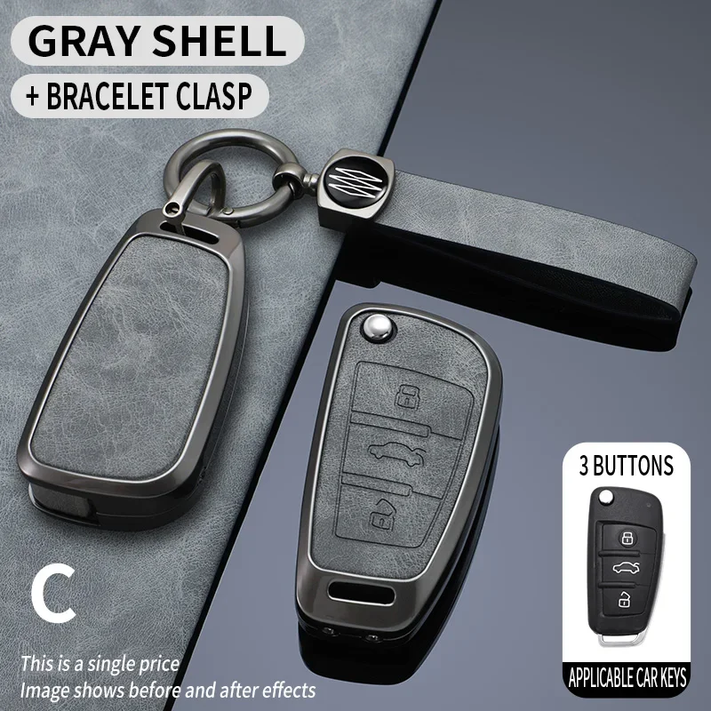 Zinc-Alloy-leather-Car-Key-Case-Cover-Holder-for-Audi-A1-A3-A6-A6L-Q2 ...
