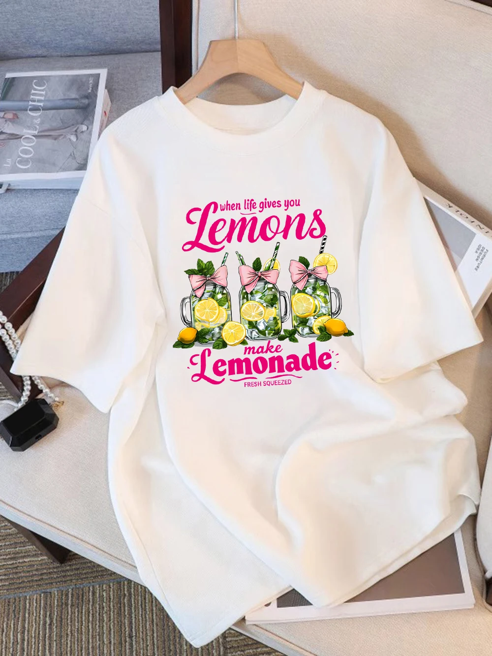 100% Cotton Womens T-Shirt Summer Make Lemonade Fresh Squeezed Prints T ...