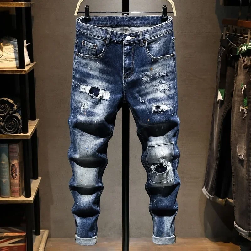Men-Ripped-Skinny-Denim-Jeans-Blue-Holes-Jeans-Stretch-Denim-Pants ...