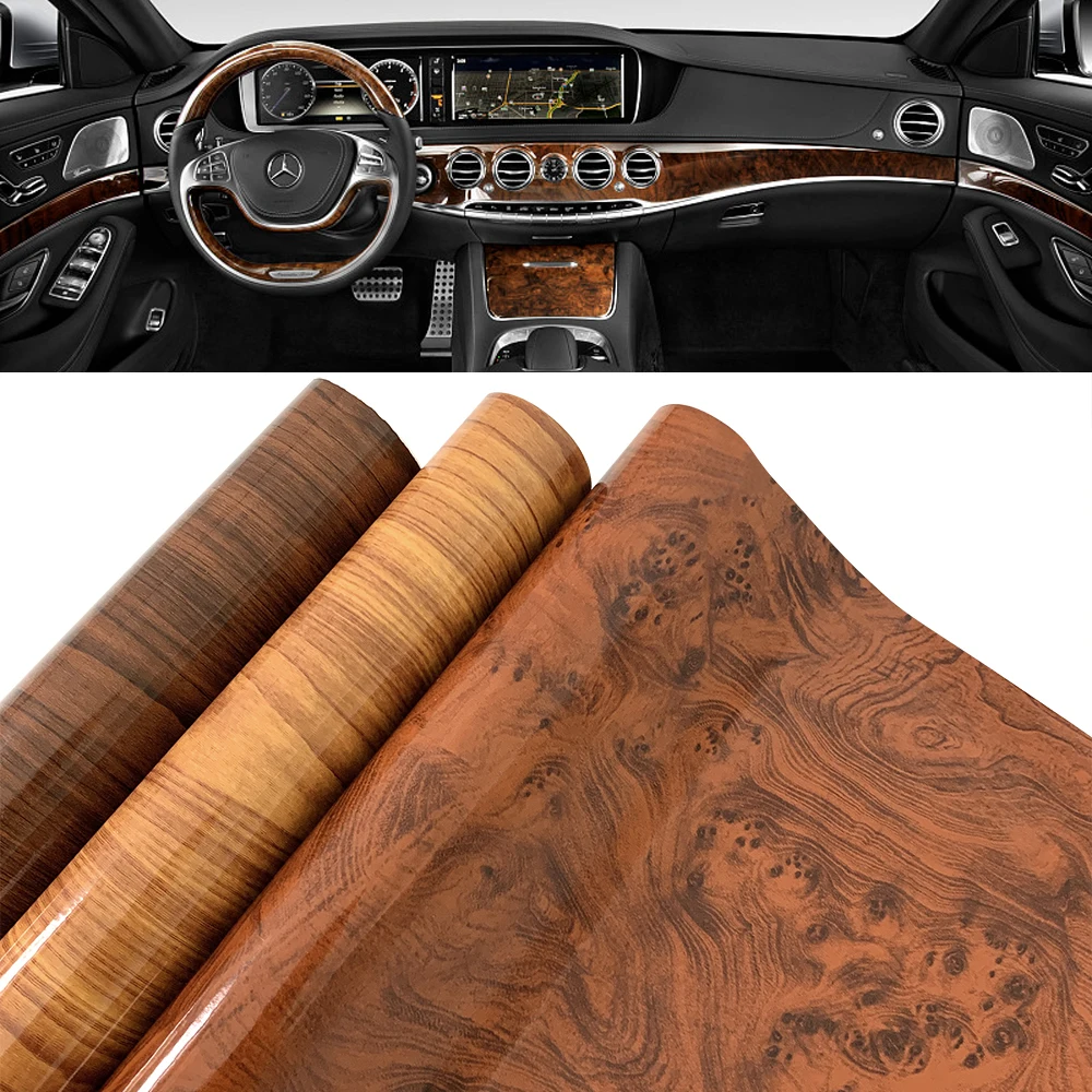 30x100cm-Glossy-Vinyl-Wood-Grain-Car-Wrap-Interior-Decoration-Stickers ...