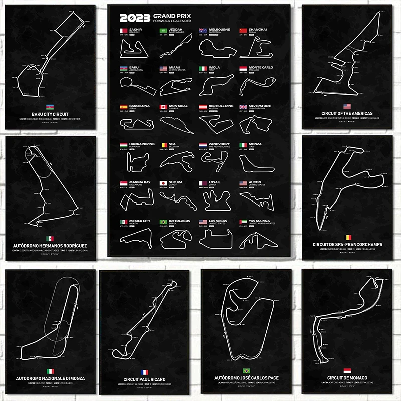 F1 Track Map Wall Art 2023 Season Calendar Poster Print Sea Racing ...