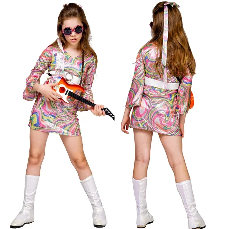 70s Hippie Dresses Hippy Disco Costumes Vintage Dresses Kid Girls Party ...