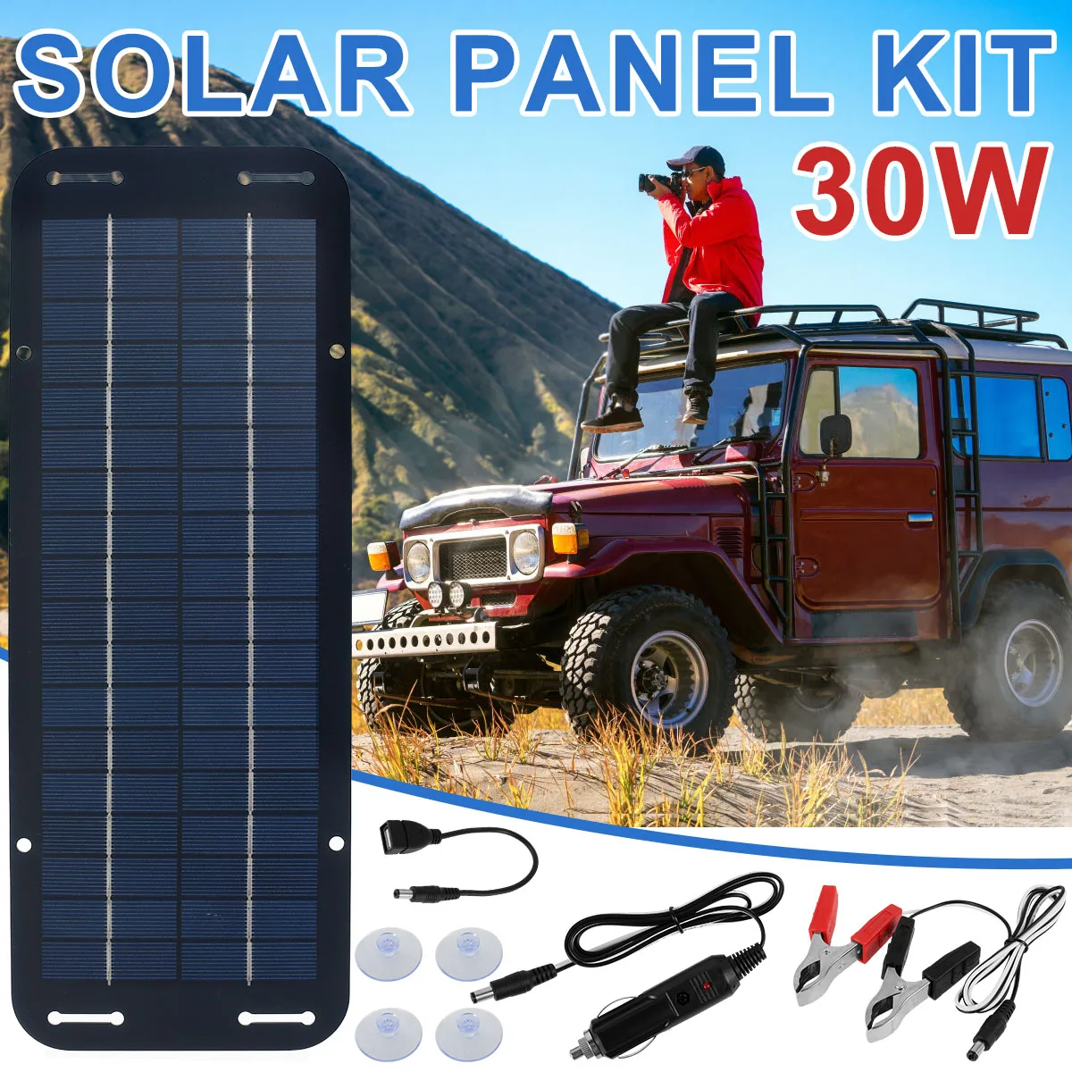 12V-Solar-Panel-Kit-IP65-Waterproof-Portable-Solar-Charger-Kit-With-4 ...