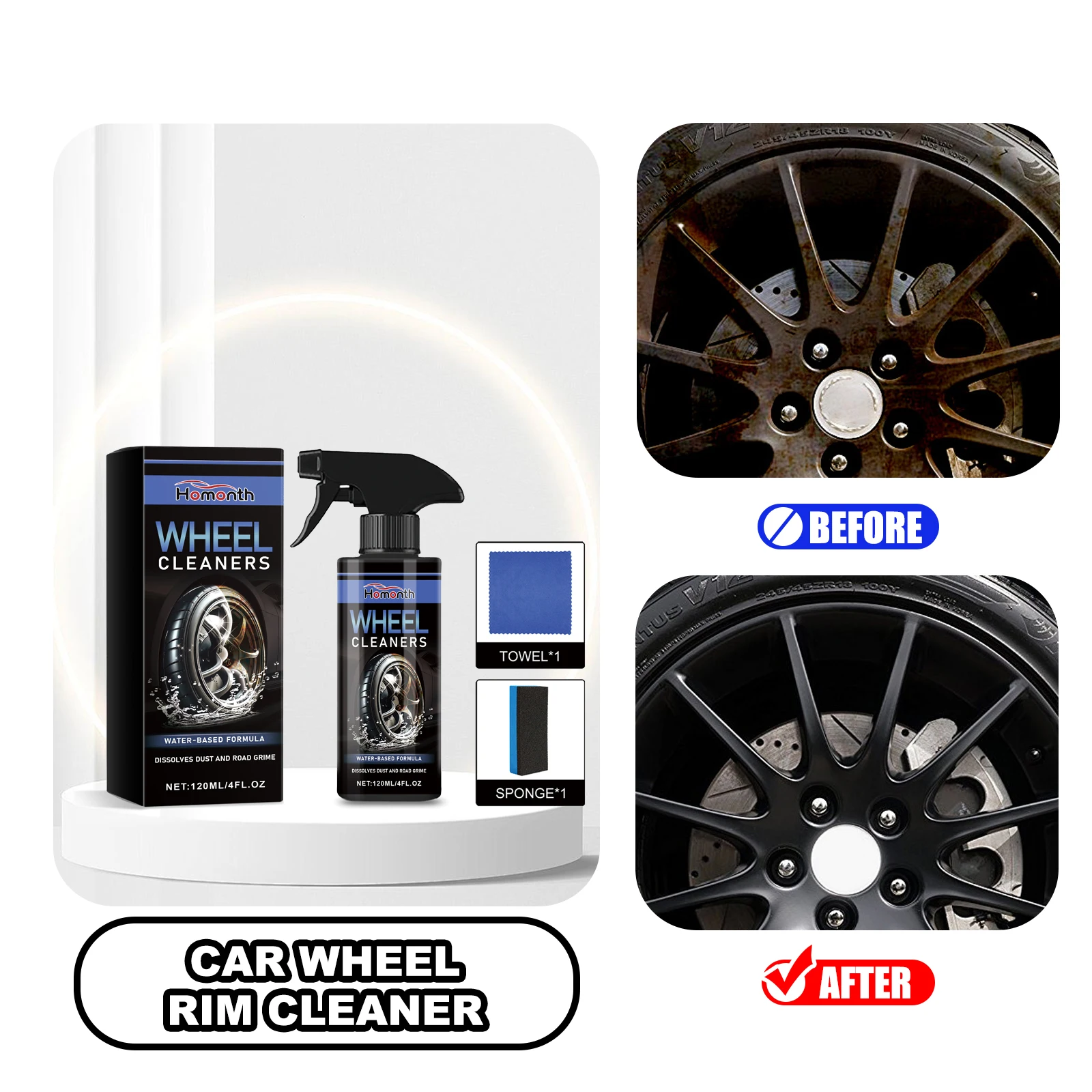 HOMONTH Car Wheel Rim Cleaner Spray 120ml Auto Tires Rust Remover ...