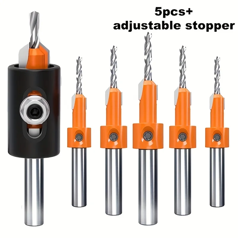 5PCS Set 8mm Bit Countersink Drill Bit Limit Drilling Depth Woodworking ...
