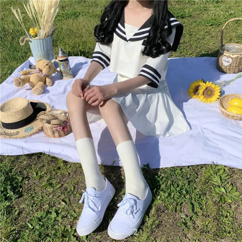 Japanese Korean Version Black White JK Suit Woman School Uniform Crop ...