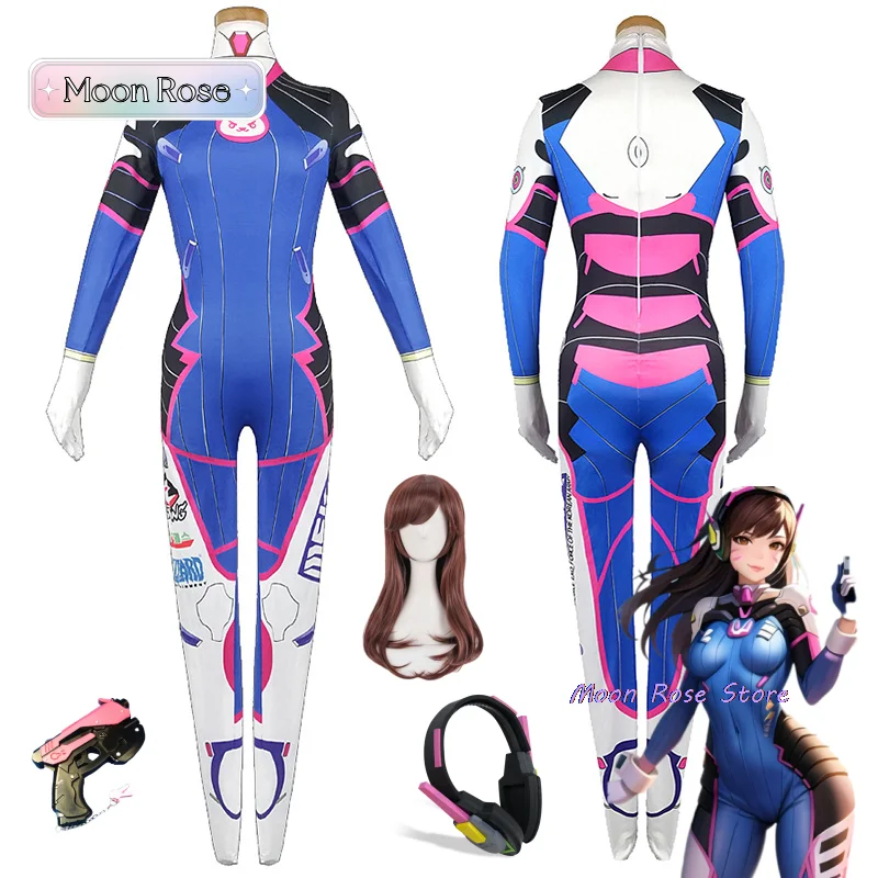 Anime-Woman-Jumpsuit-Tights-Dva-Cosplay-Costume-Game-Zentai-Wig-Cosplay ...