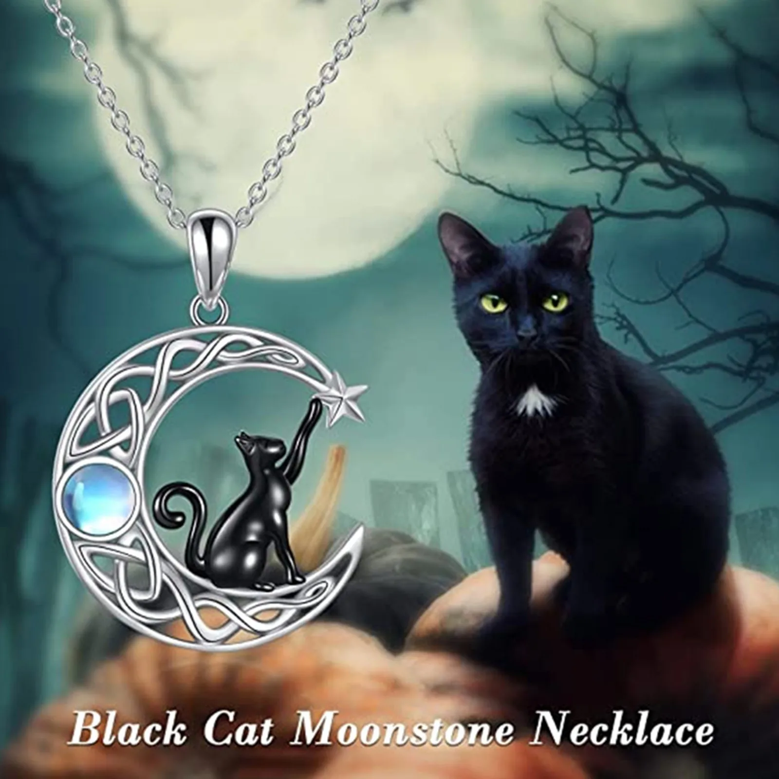 Sterling-Silver-Moon-Cat-Necklace-For-Women-Girls-Birthday-Cat-Jewelry ...