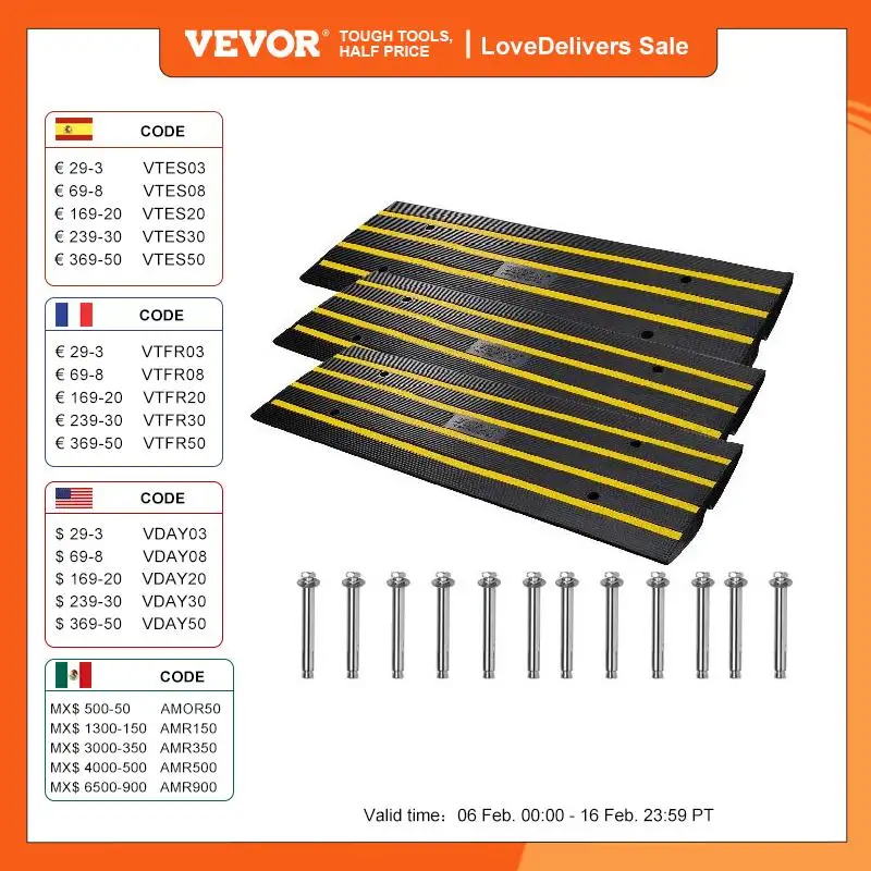 VEVOR-1-2-3-Packs-Cable-Protector-Ramp-Curb-Rubber-Driveway-Threshold ...