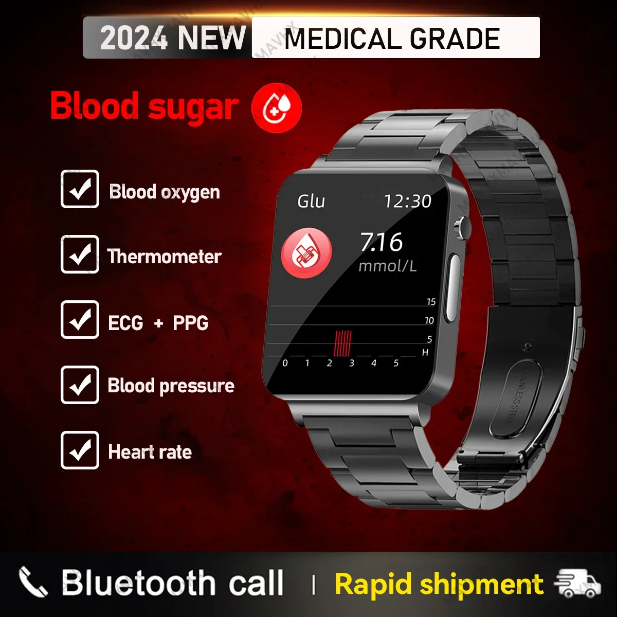 New-Blood-Glucose-Meter-Smart-Watch-Men-ECG-Heart-Rate-Blood-Pressure ...