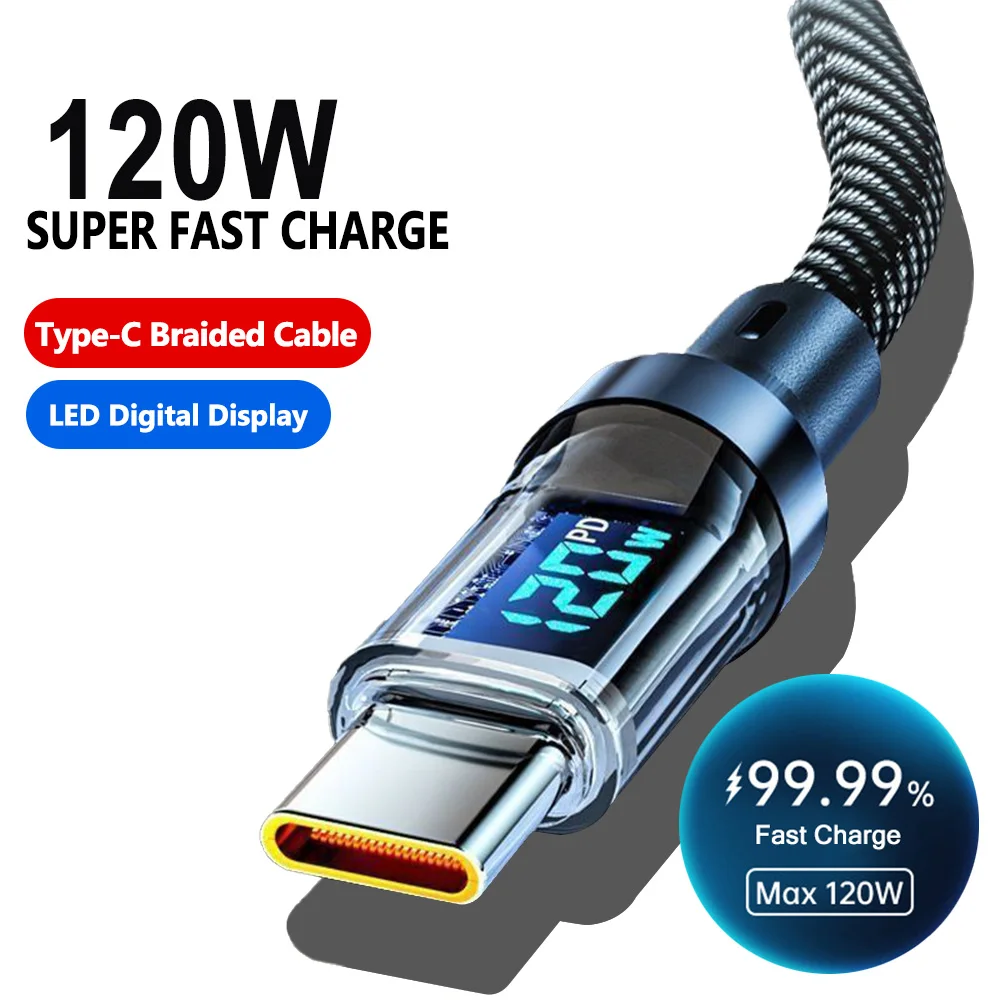 PD 120W LED Display Super Fast Charging USB C Type C Cable USB A to ...