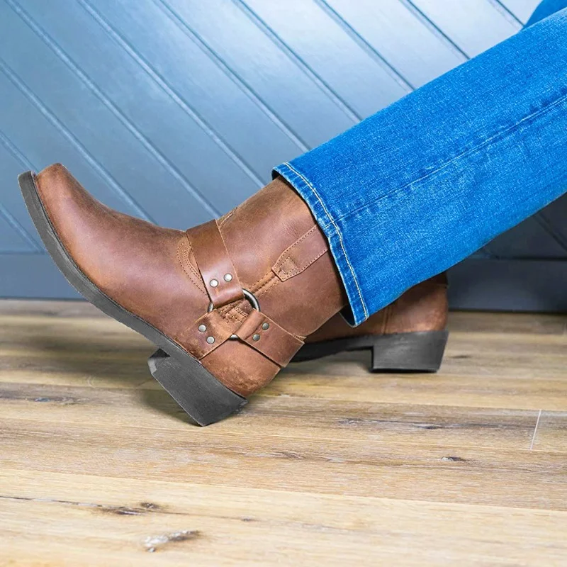 Western-Cowboy-Men-s-Boots-Black-Brown-Short-Boots-for-Men-Handmade ...