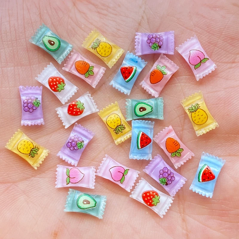 50Pcs New Cute Mini Mixed Fruit Candy Series Resin Flatback Cabochon ...
