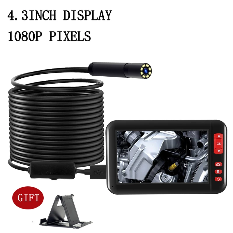 HD 1080P Handheld Endoscope Camera 4.3' Screen 8mm Lens 8 LEDs ...