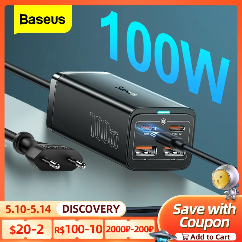 Baseus cargador de escritorio GaN 100W, 65W, carga rápida 4,0 QC 3,0 PD USB C tipo C, carga ...