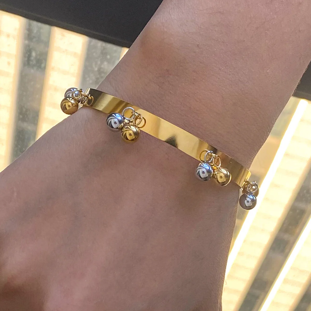 Yori Gold Silver Mix Color Personality Bead Open Bracelet Bangle Women ...