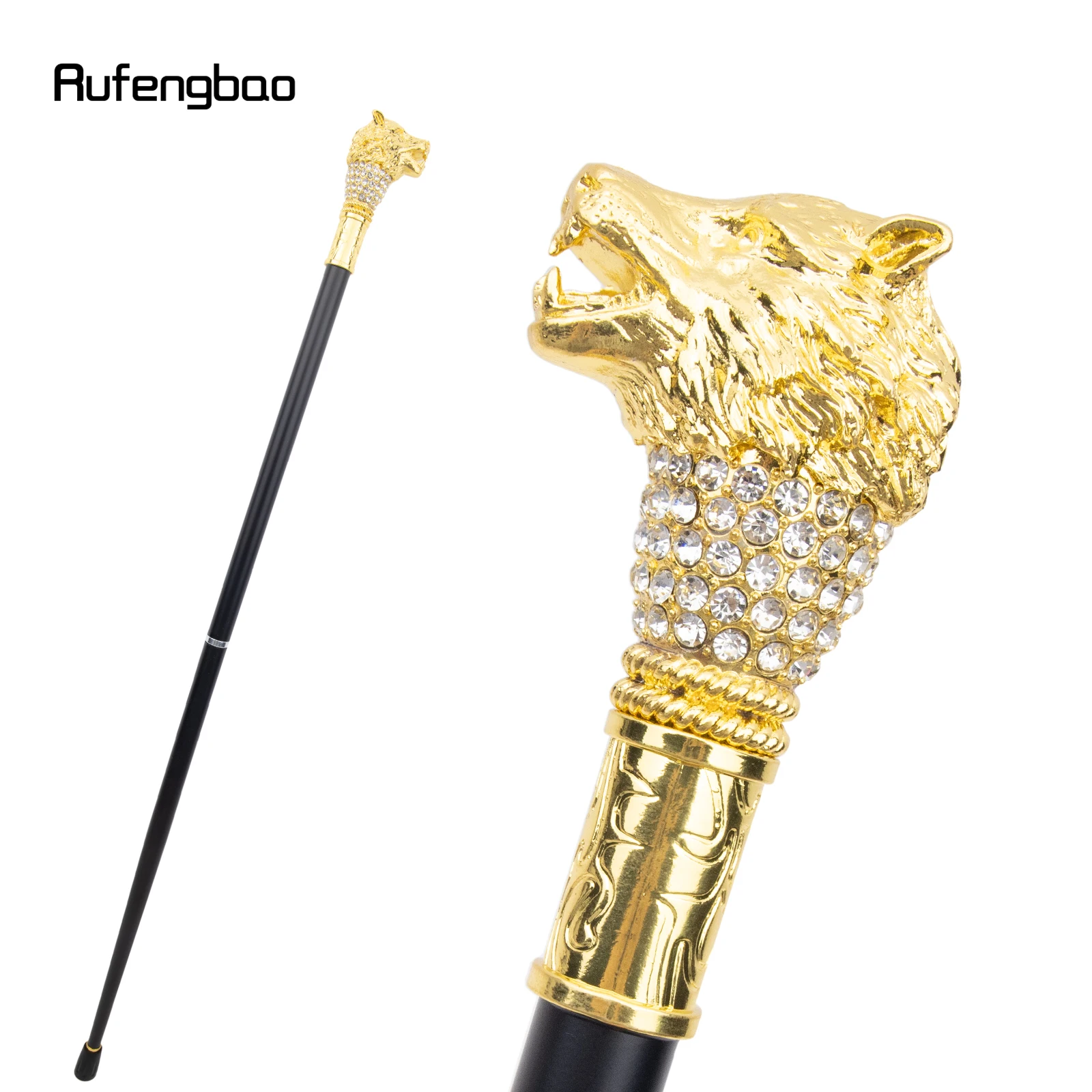 Golden White Wolf Head Fashion Walking Stick Decorative Stick Cospaly ...