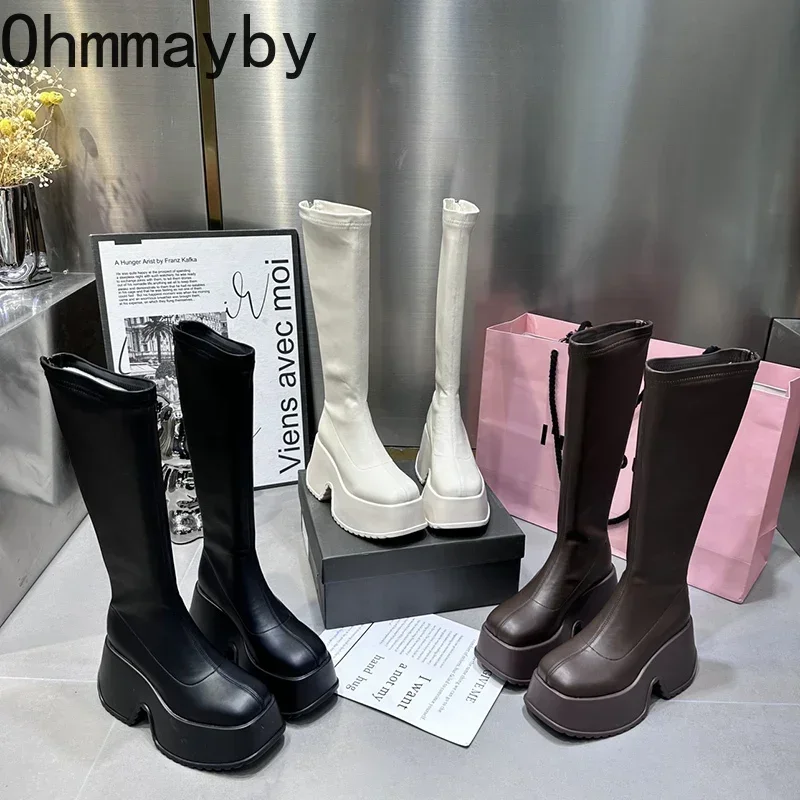 Winter Chunky Women Long Boots Fashion Zippers Ladies Elegant Knee High ...