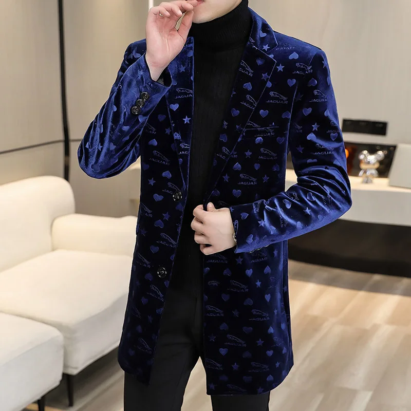 Royal Blue Velour Mens Trench Coat For Winter Brown Elegant Overcoats ...