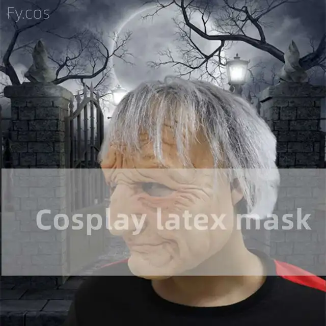 Realistic Halloween masquerade Headgear Old Lady Man Face Cover Latex ...