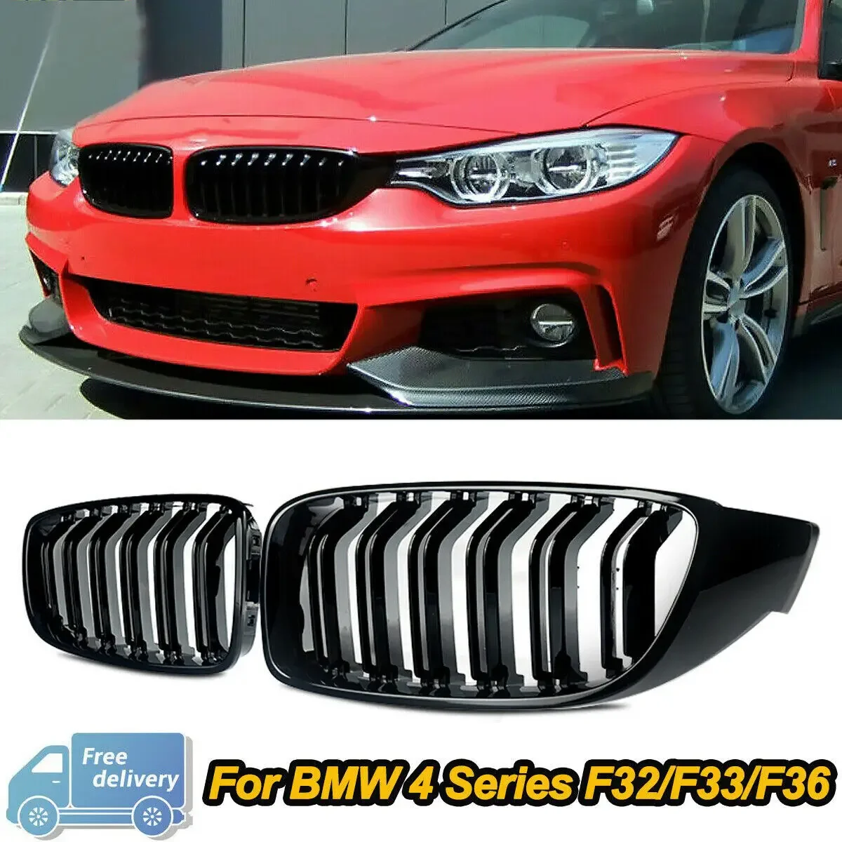 Glossy-Black-Front-Kidney-Grille-Slat-M4-Style-Grill-for-BMW-F32-F33 ...