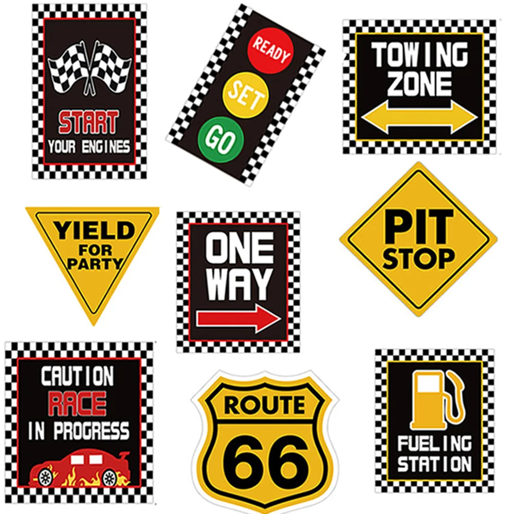 9Pcs-Race-Car-Party-Decorate-Wall-Stickers-Two-Fast-Birthday-Theme ...