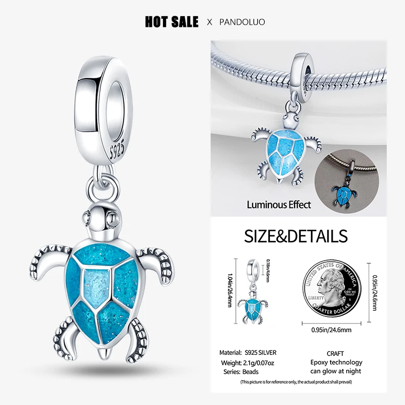 2024-Hot-Sale-Blue-Glow-In-The-Dark-Turtle-Shape-Charm-Bead-Fit-Pandora ...