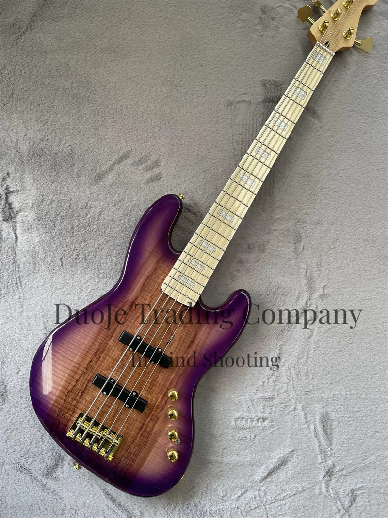 Purple-bass-5-string-body-Brul-Maple-Top-Maple-fingerboard-White-shell ...