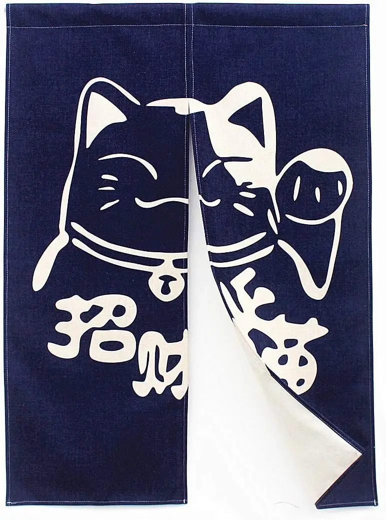 Maneki Neko Lucky Cat Noren - Japanese Fortune Door Curtain, Gold & Red ...