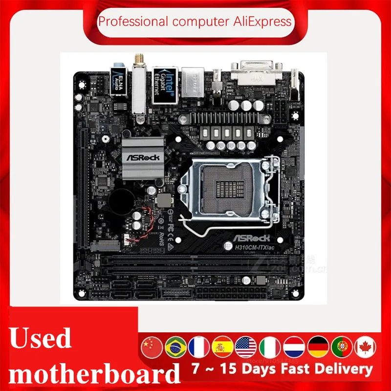 Mini itx para asrock H310CM ITX/ac original usado desktop intel h310 h310m ddr4 placa mãe lga ...