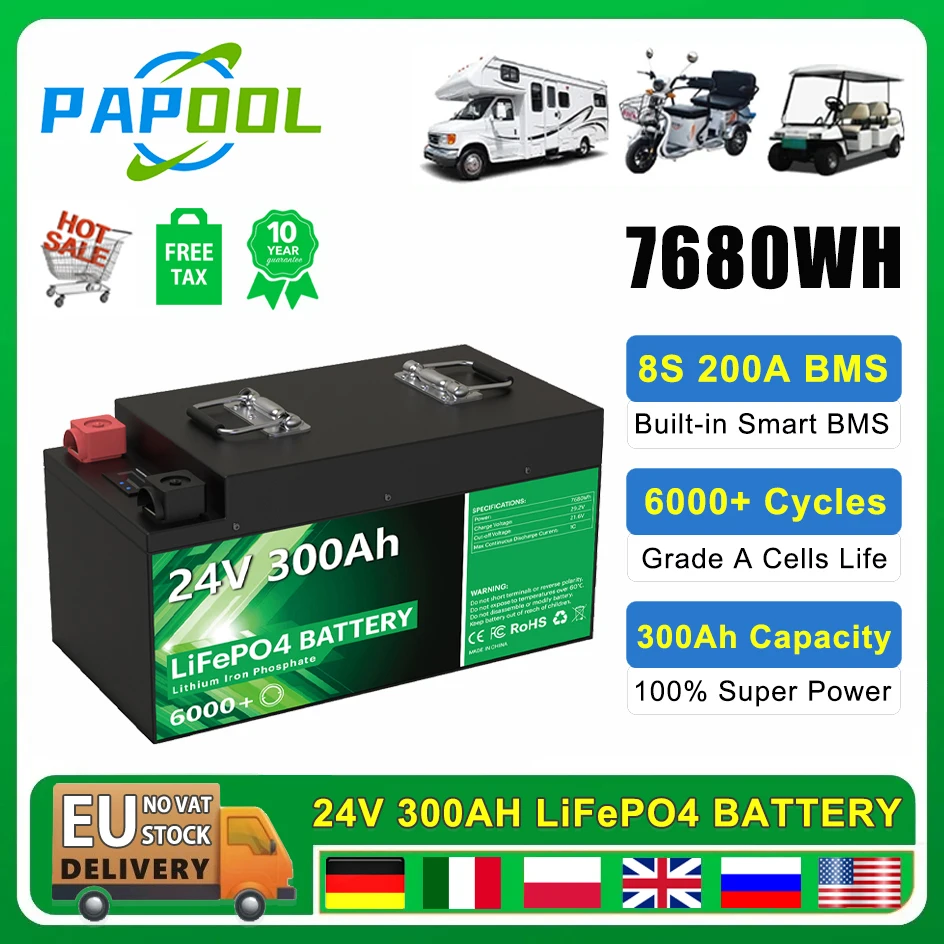LiFePO4-bater-a-Solar-recargable-pila-de-24V-300Ah-200Ah-100Ah-25-6-V ...