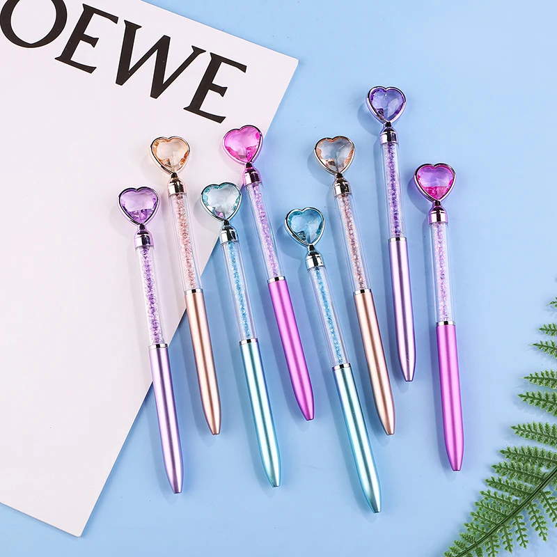 Cute-Love-Heart-Diamond-Ballpoint-Pen-Colorful-Crystal-Gem-Rotating-Gel ...