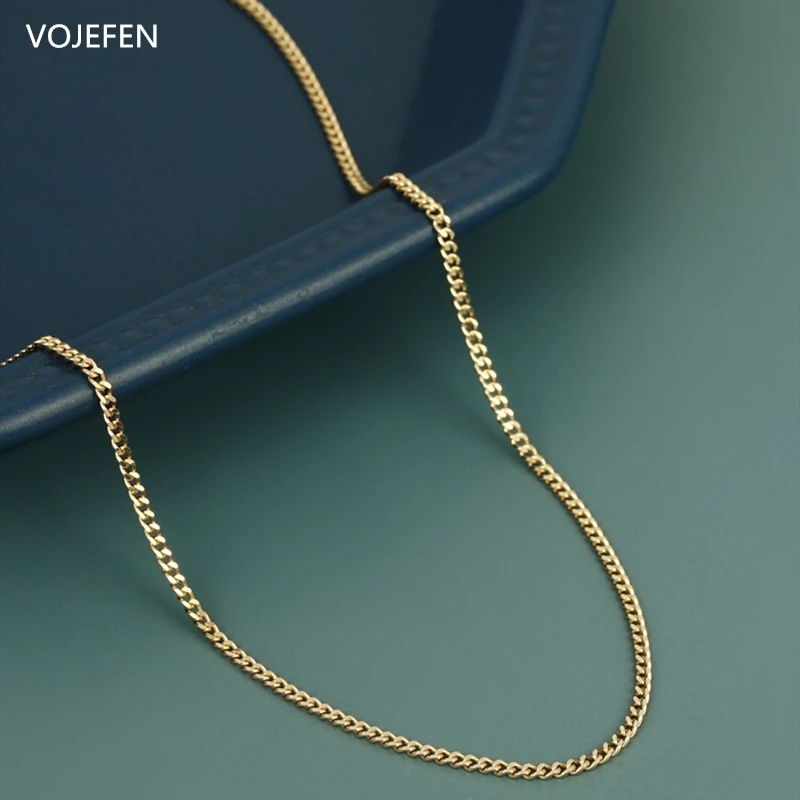 VOJEFEN 18K Gold Necklace Jewellery Real Gold Link Flat Jewelry Trend ...