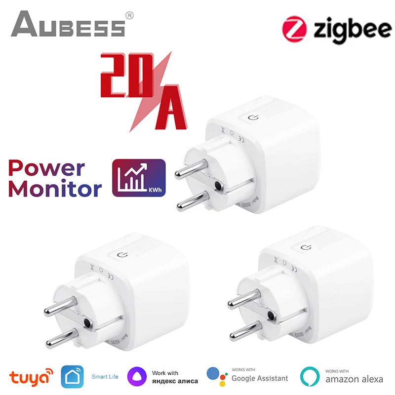 Tuya Smart Socket Plug Zigbee EU 20A Adapter Smart Life Voice Control Power Monitor Outlet Work ...