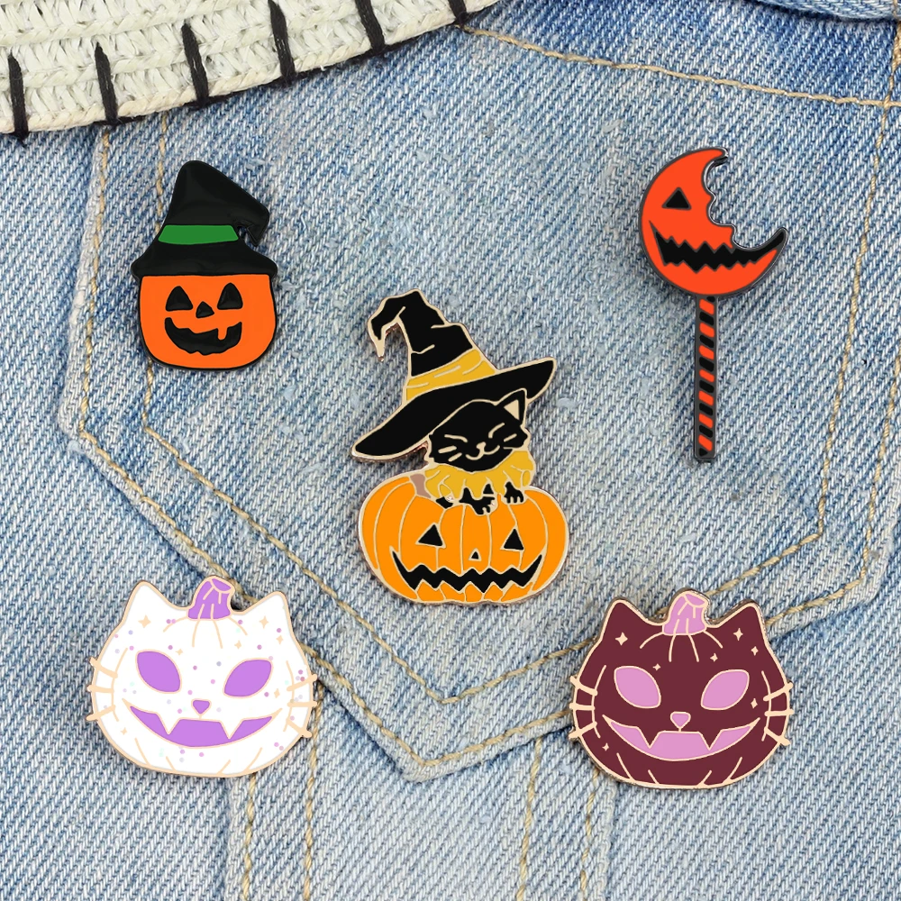 Halloween-Pumpkins-Skeleton-Enamel-Pins-Cute-Cat-Witch-Elf-Pumpkin ...
