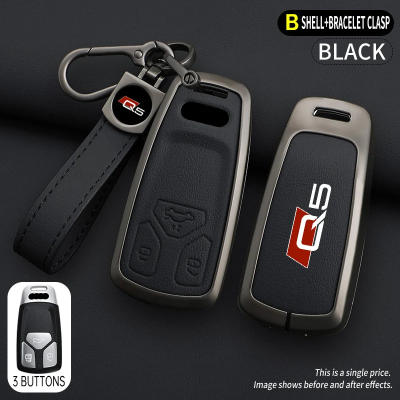 Zinc Alloy Leather Car Key Case Cover Shell For Audi Q5 SQ5 8R FY 2015 ...