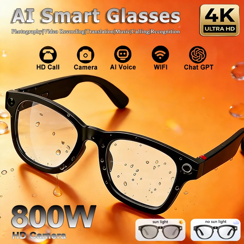 4KHD AI Smart Glasses Photochromic Lens Camera Glasses Bluetooth ...