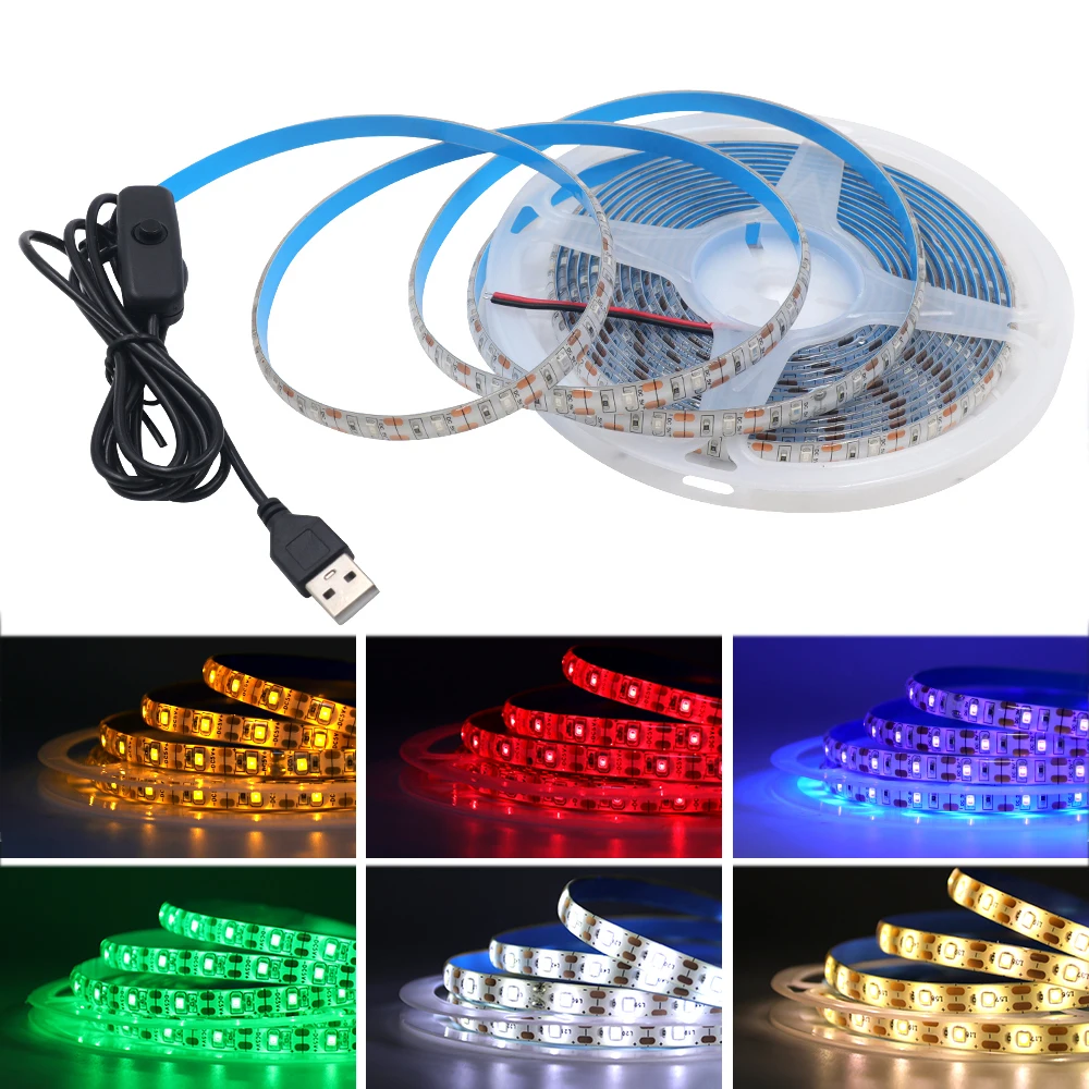 5V-USB-Led-Strip-SMD-2835-White-Warm-White-Red-Blue-Green-Pink-Yellow ...
