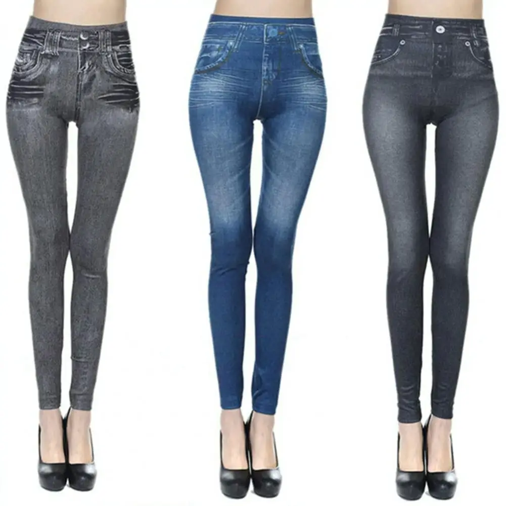 Elastic Women Pants Fake Jeans Trousers Women Pencil Pants Skinny ...