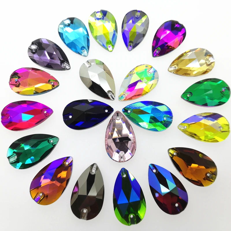 TopStone Colorful Teardrop Many Colors Glass Sew On Rhinestones ...