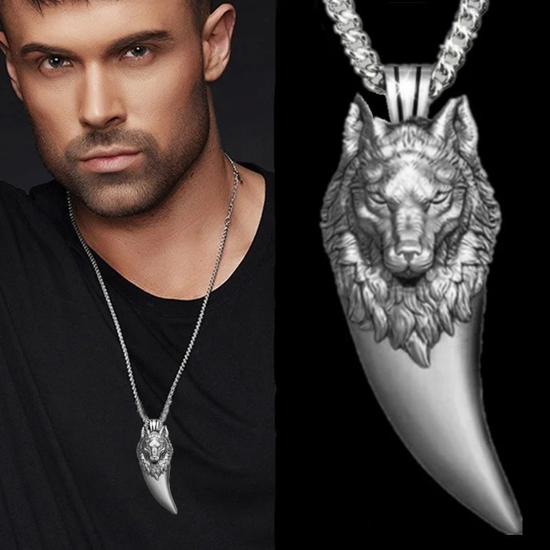 Collar-de-cabeza-de-Lobo-chapado-en-oro-para-hombres-colgante-de-diente ...