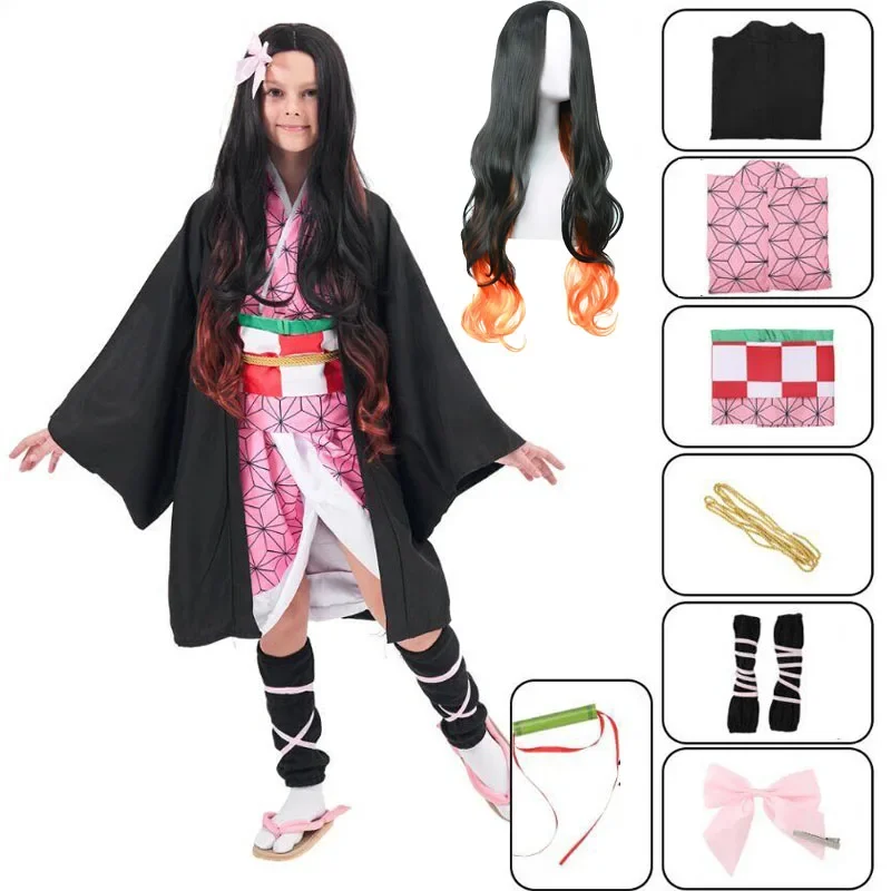 Disfraz-de-Nezuko-Kamado-para-mujer-y-ni-o-Kimono-de-Anime-con-peluca ...