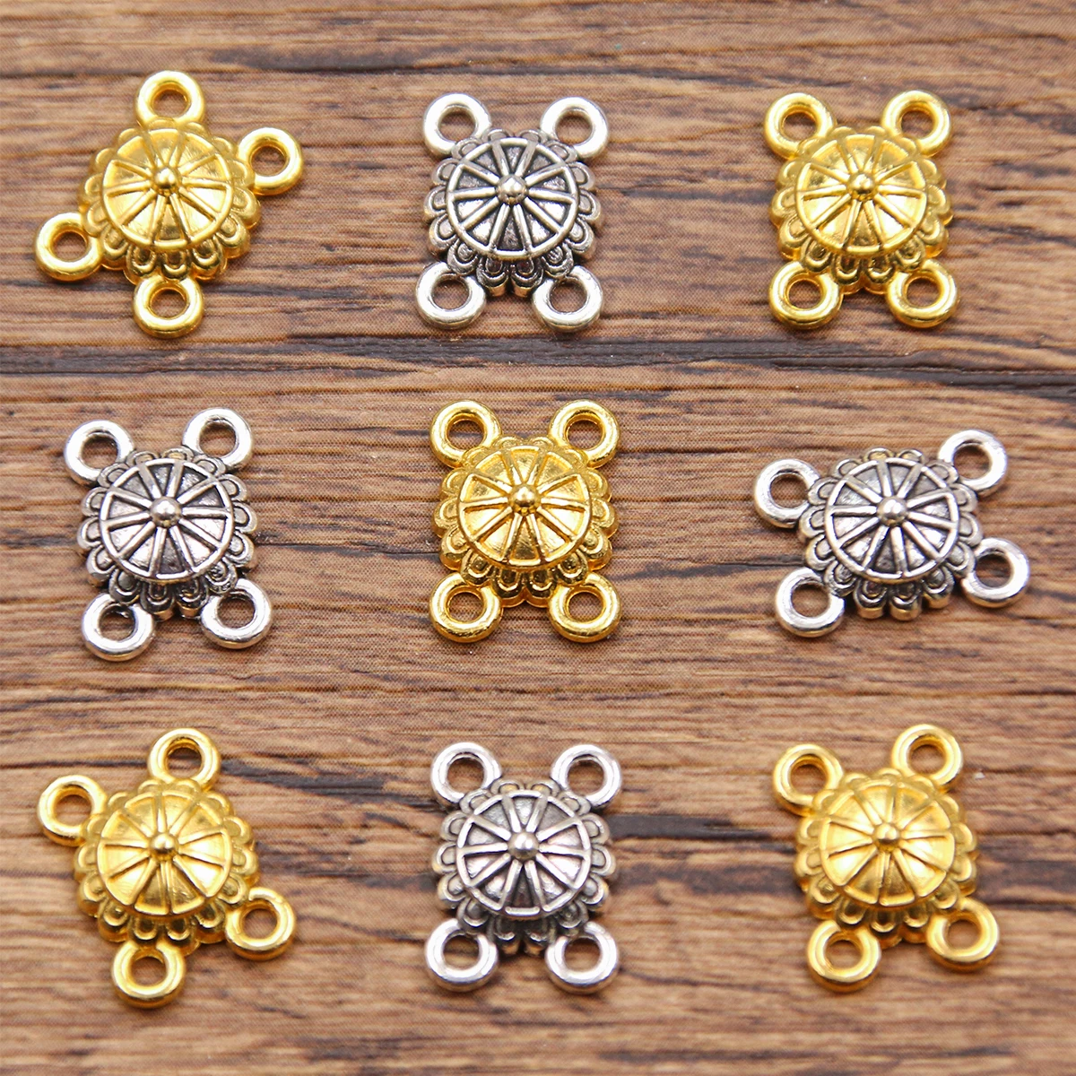 40PCS 10x13mm 2 Color Metal Alloy Geometric Shape Pendant Round Porous ...