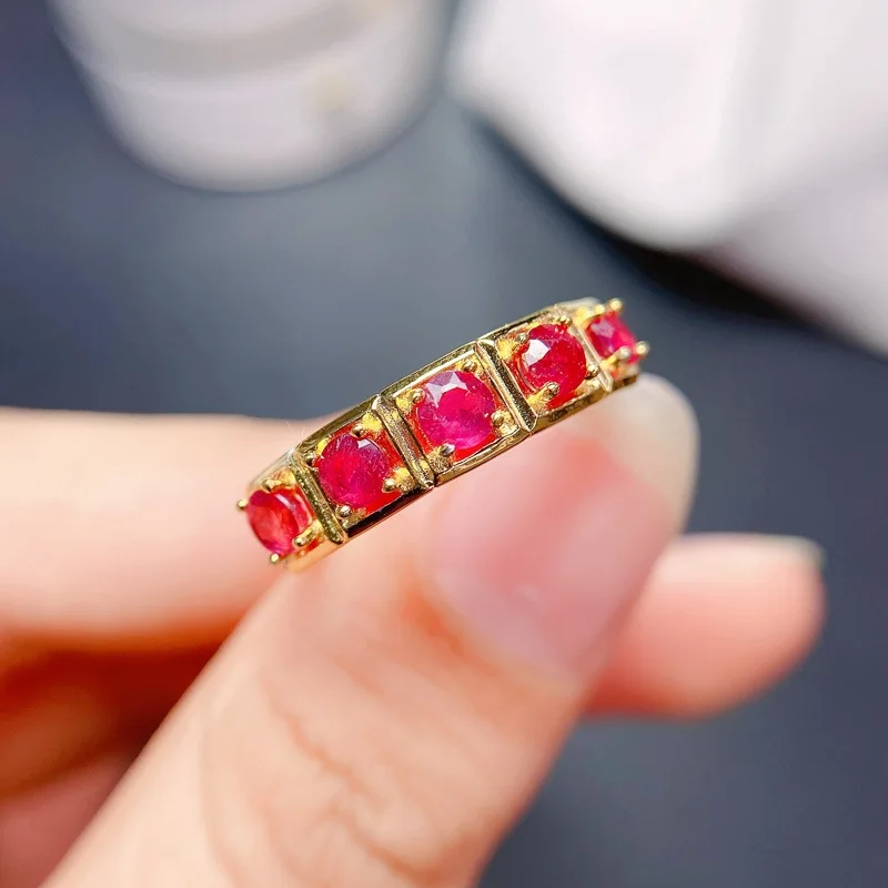 Fs natural rubi anel s925 prata esterlina moda charme fino feminino ...